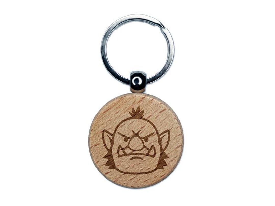 Orc Male Character Face Engraved Wood Round Keychain Tag Charm - Etsy