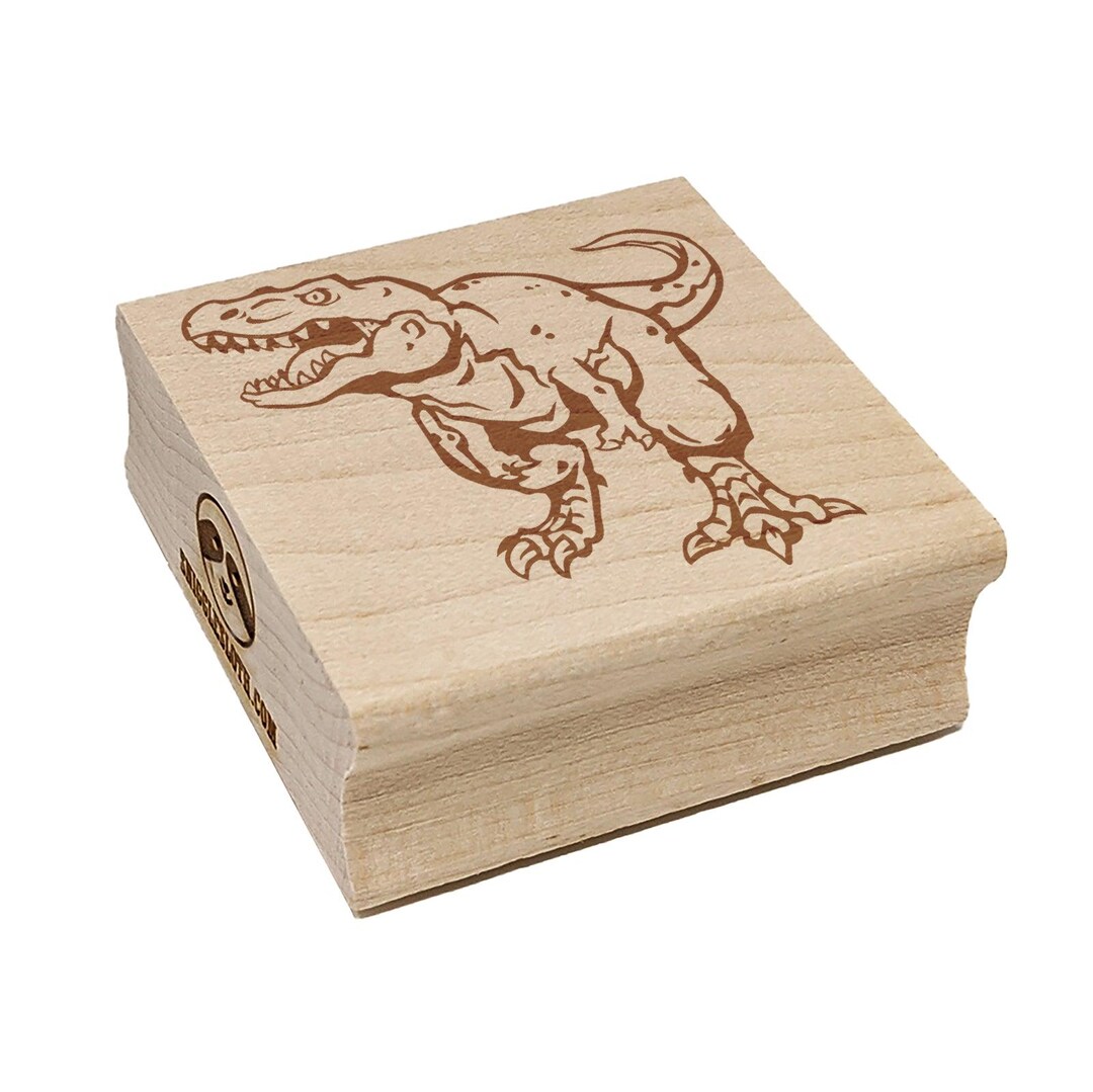 Tyrannosaurus Rex T-rex Dinosaur on the Hunt Square Rubber Stamp for ...