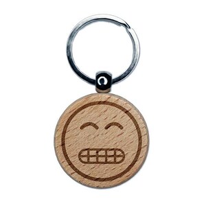 Grimace Face Sheepish Emoticon Engraved Wood Round Keychain Tag Charm ...