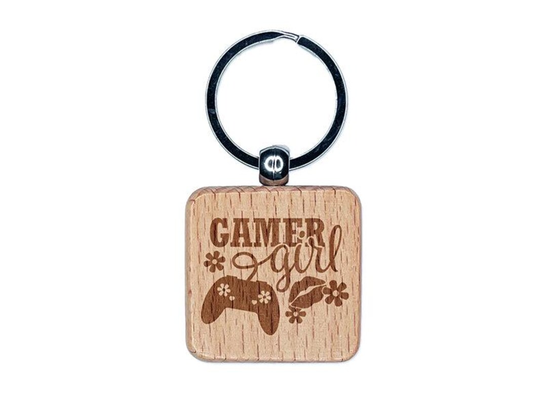 Gamer Girl With Controller Engraved Wood Square Keychain Tag Charm - Etsy