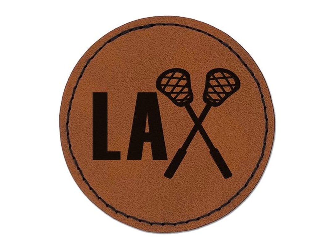 LAX Lacrosse Crossed Sticks Round Iron-on Engraved Faux Leather Patch ...