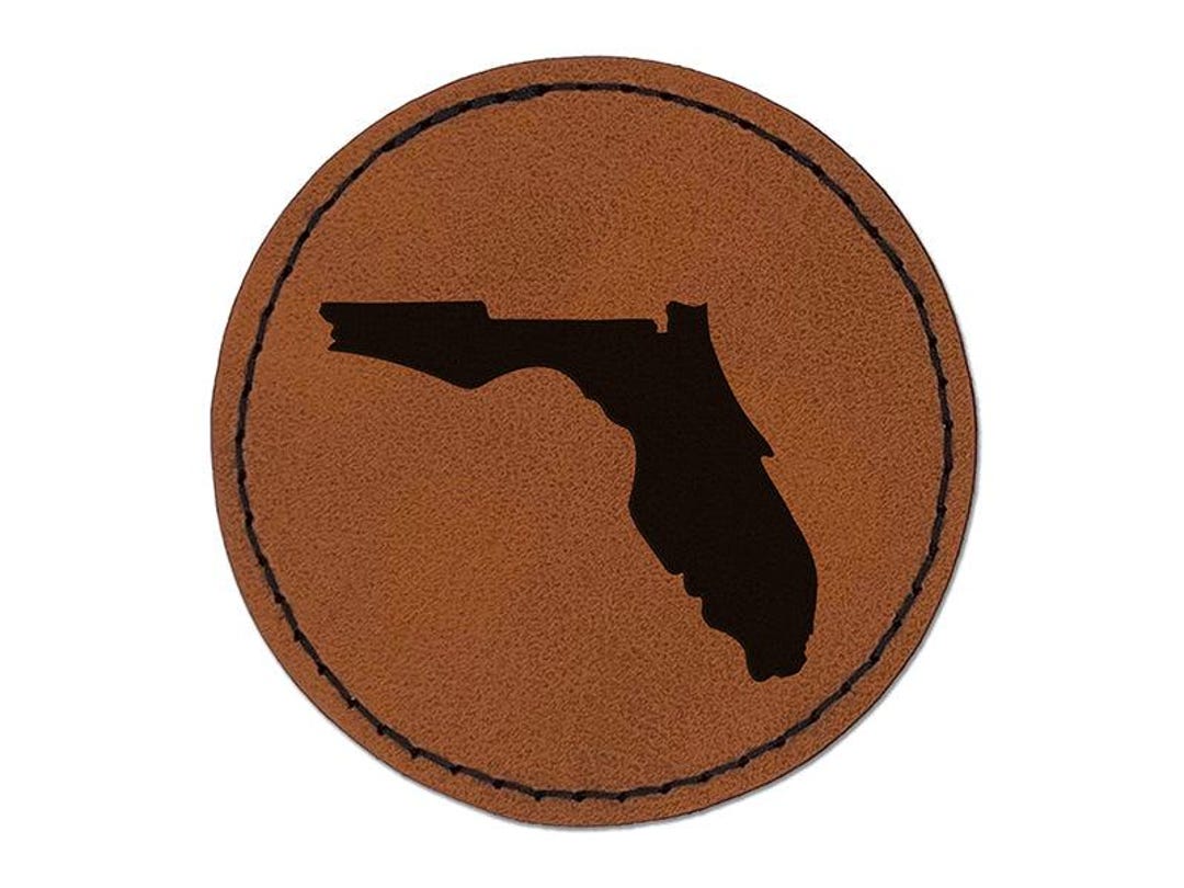 Florida State Silhouette Round Iron-on Engraved Faux Leather Patch ...
