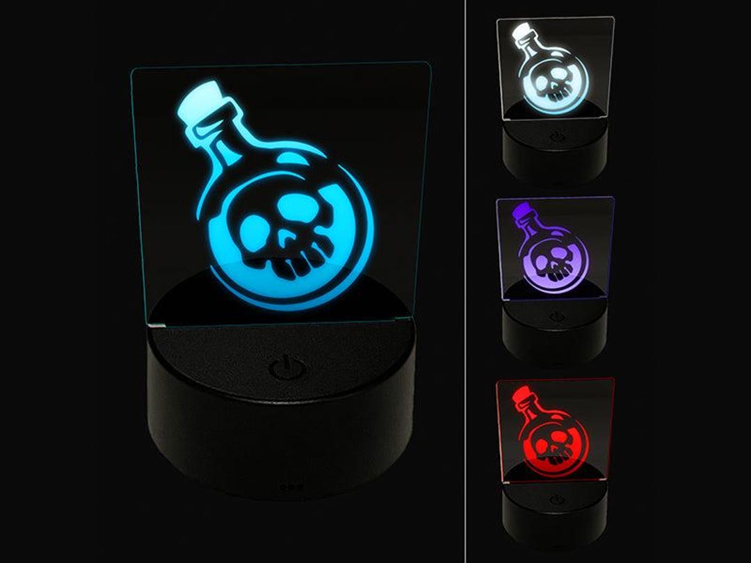 Skull Poison Potion Bottle 3D Illusion LED Night Light Sign Nightstand ...