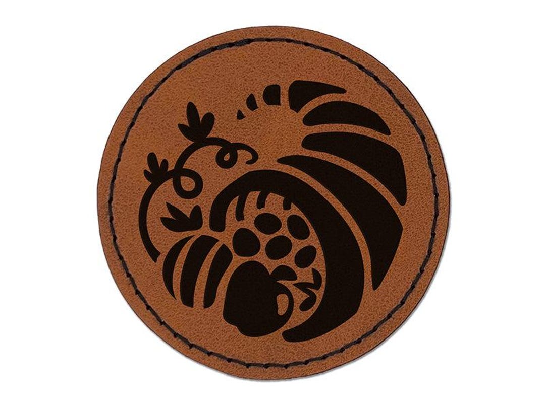 Thanksgiving Fall Cornucopia Round Iron-on Engraved Faux Leather Patch ...