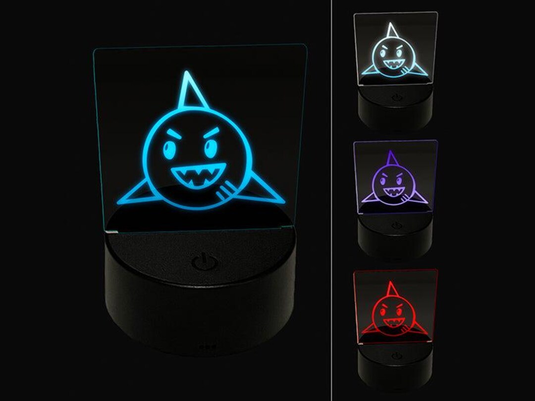 Shark Face Doodle 3D Illusion LED Night Light Sign Nightstand Desk Lamp ...