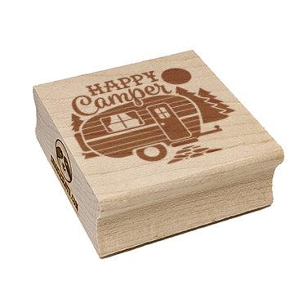 Happy Camper Trailer Camping Square Rubber Stamp for Stamping Crafting ...