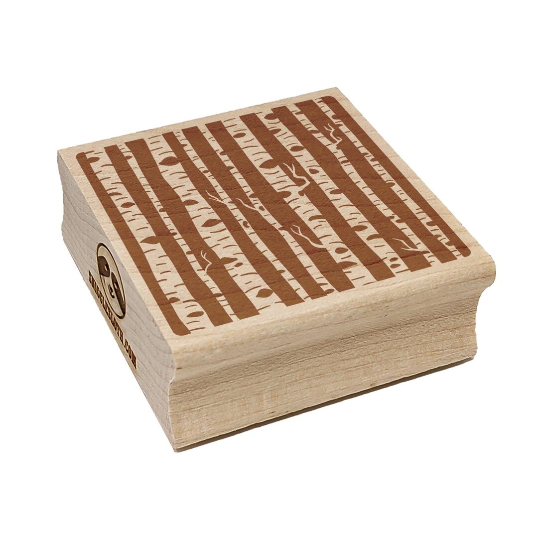 Birch Wood Trees Solid Background Square Rubber Stamp for Stamping ...