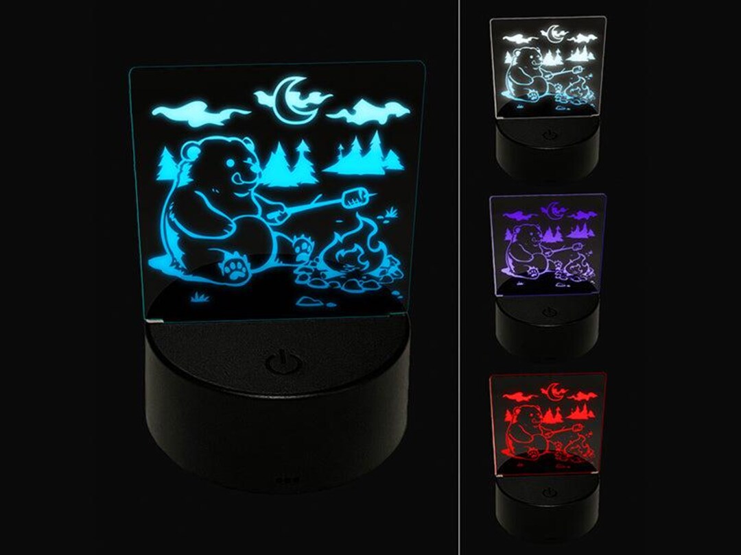 Hungry Bear Making S'mores Over a Campfire 3D Illusion LED Night Light ...