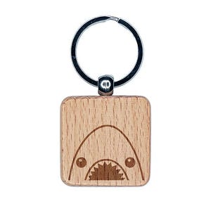 Peeking Shark Engraved Wood Square Keychain Tag Charm - Etsy
