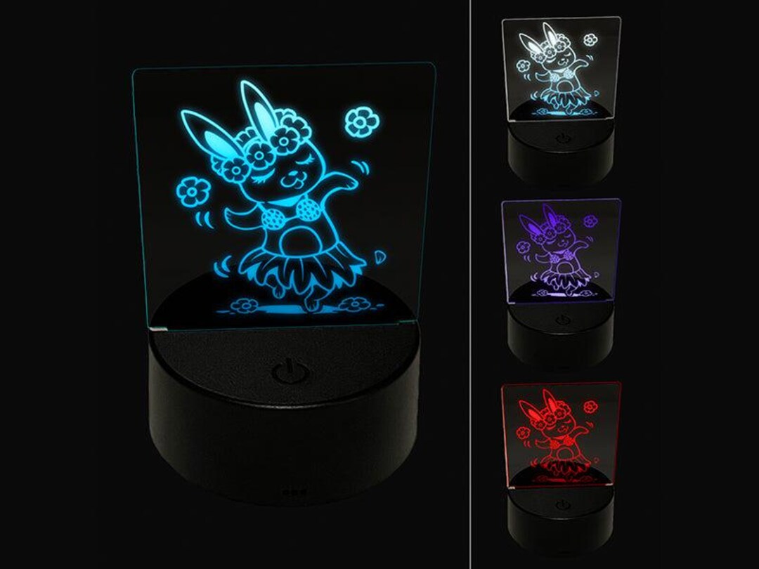 Luau Hawaiian Hula Bunny With Lei 3D Illusion LED Night Light Sign ...