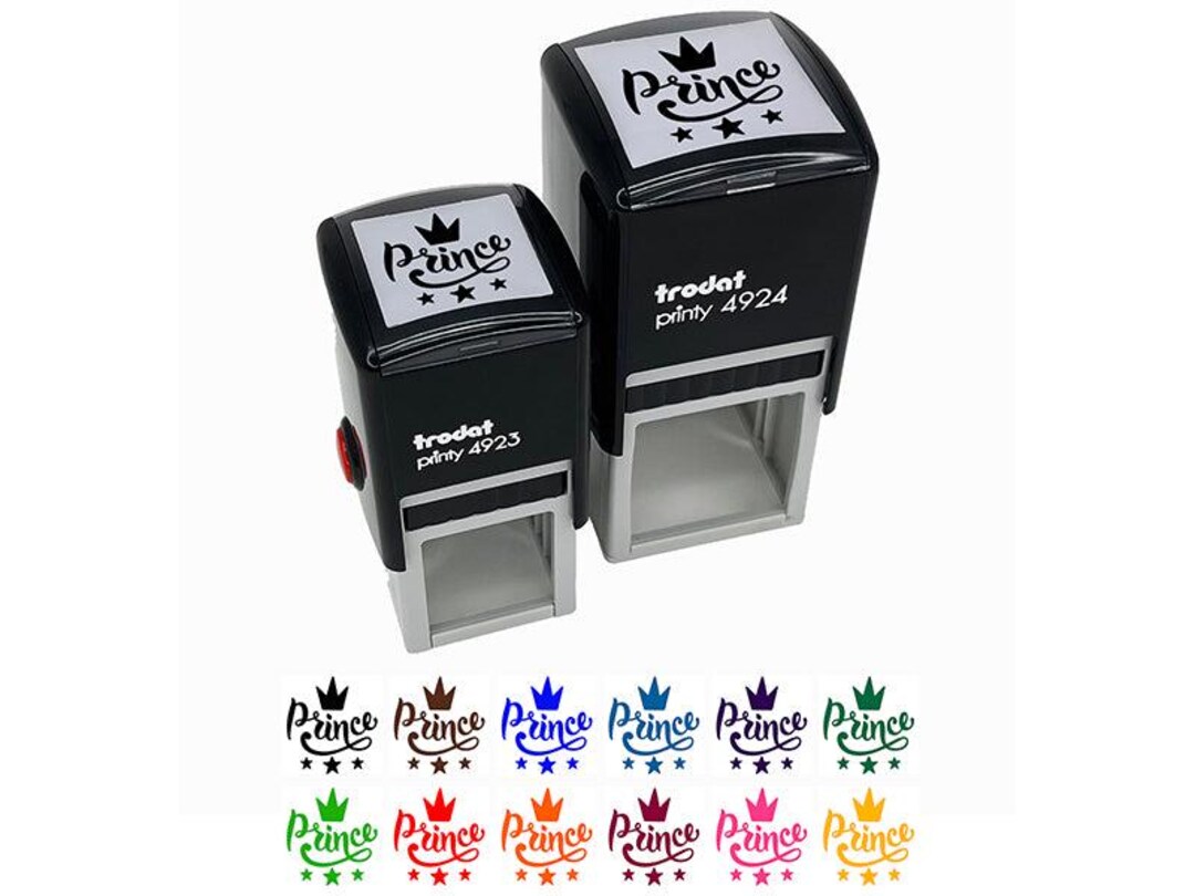 Prince Cursive With Crown and Stars Self-inking Rubber Stamp Ink ...