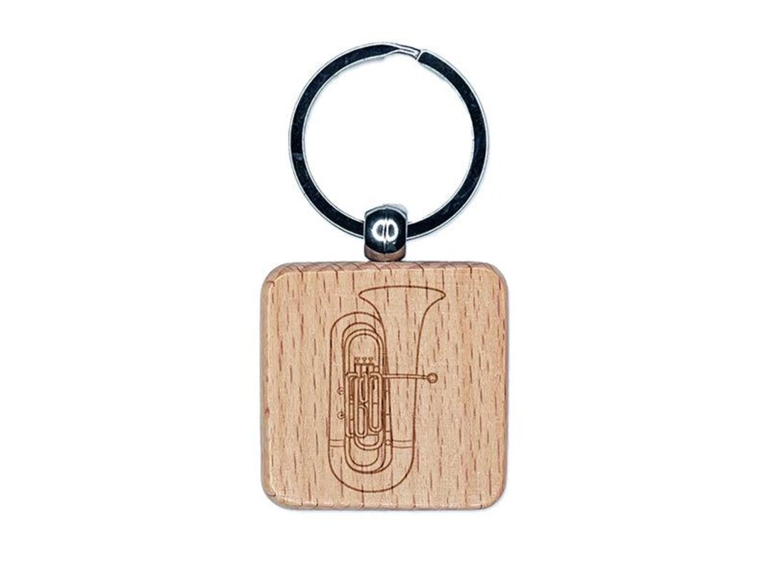 Tuba Brass Musical Instrument Engraved Wood Square Keychain Tag Charm ...