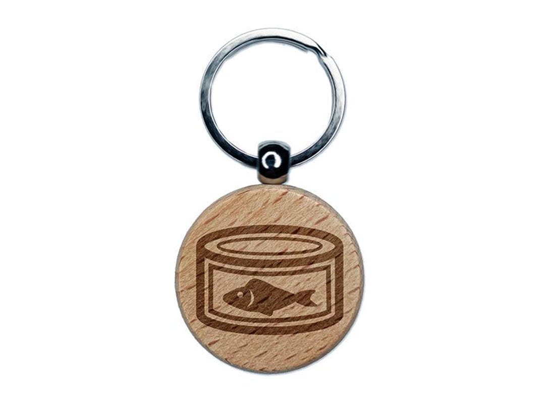 Can of Tuna Fish Engraved Wood Round Keychain Tag Charm - Etsy