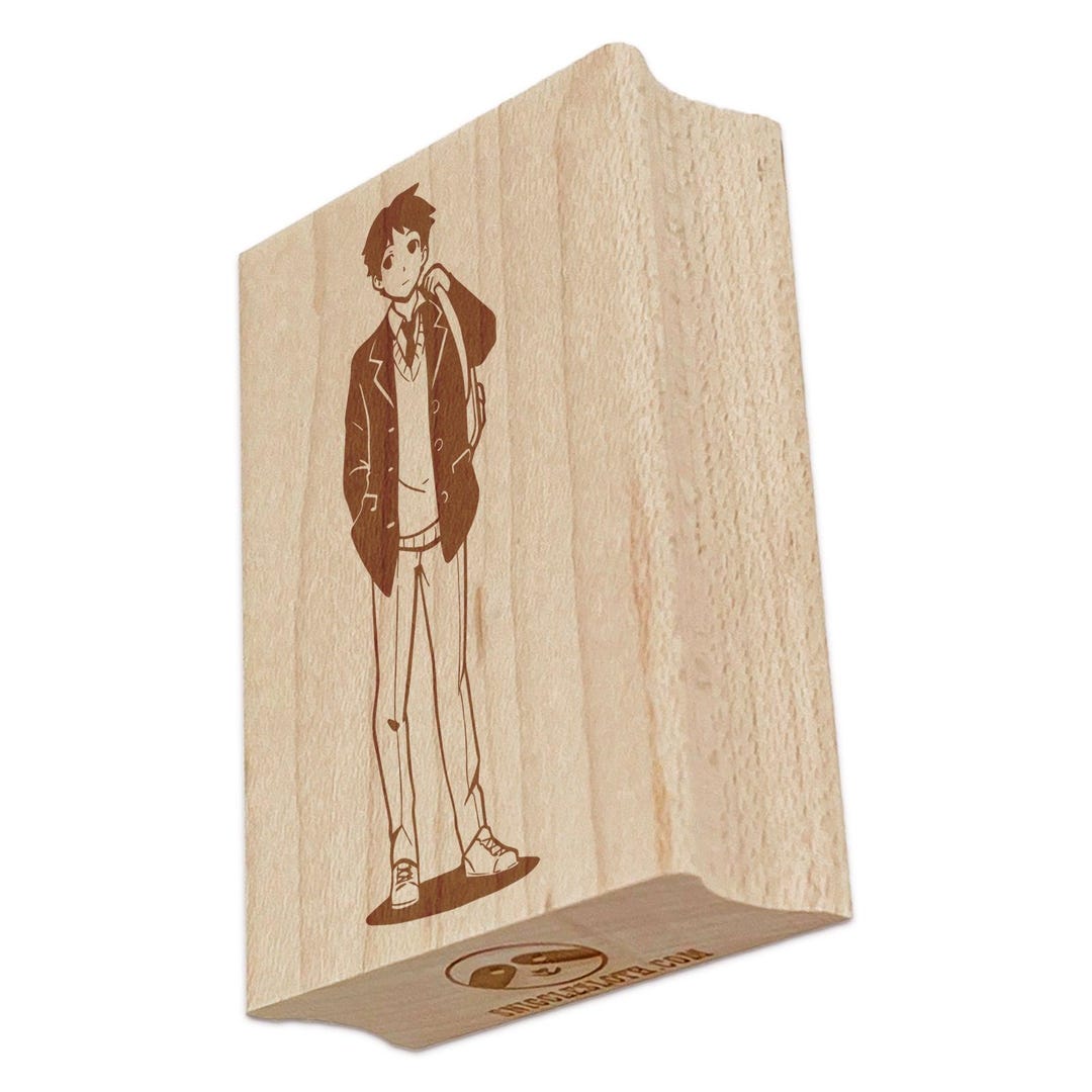 Anime School Boy Student Rectangle Rubber Stamp for Stamping Crafting ...