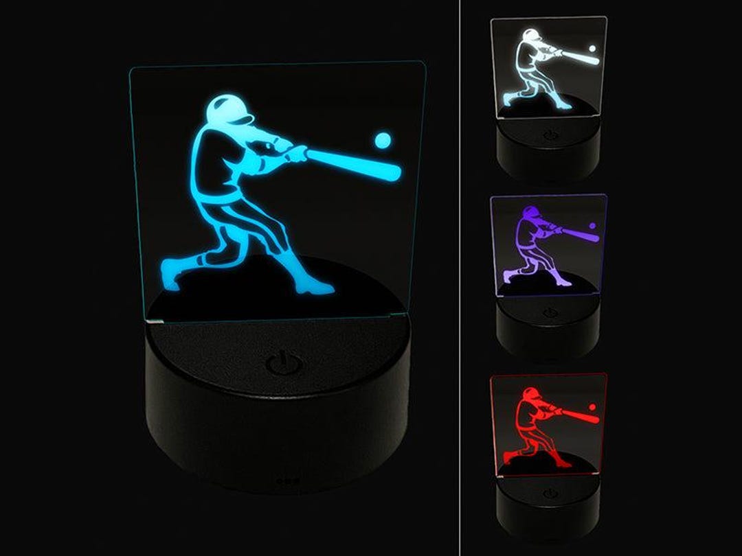 Baseball Player Batter Hitting Ball 3D Illusion LED Night Light Sign ...