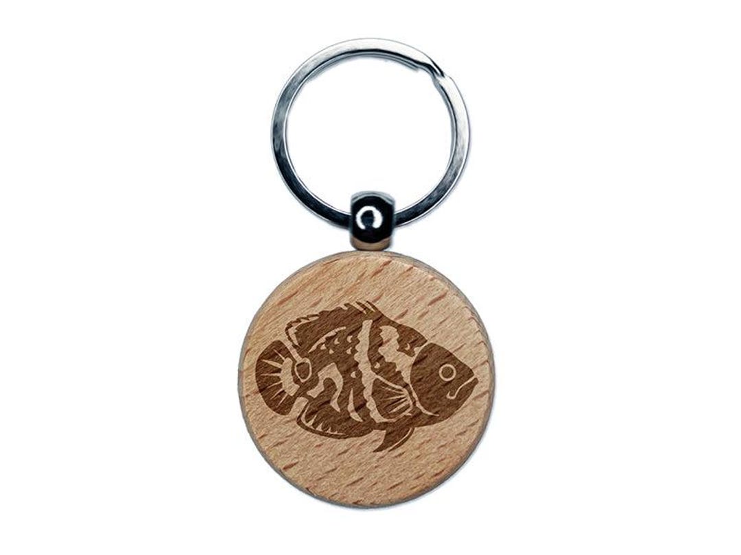 Tiger Oscar Cichlid Fish Engraved Wood Round Keychain Tag Charm - Etsy
