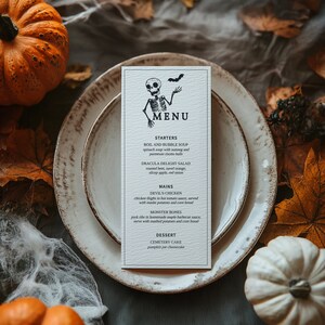 Skeleton Halloween Menu Template, Halloween Dinner Party Menu, Editable ...