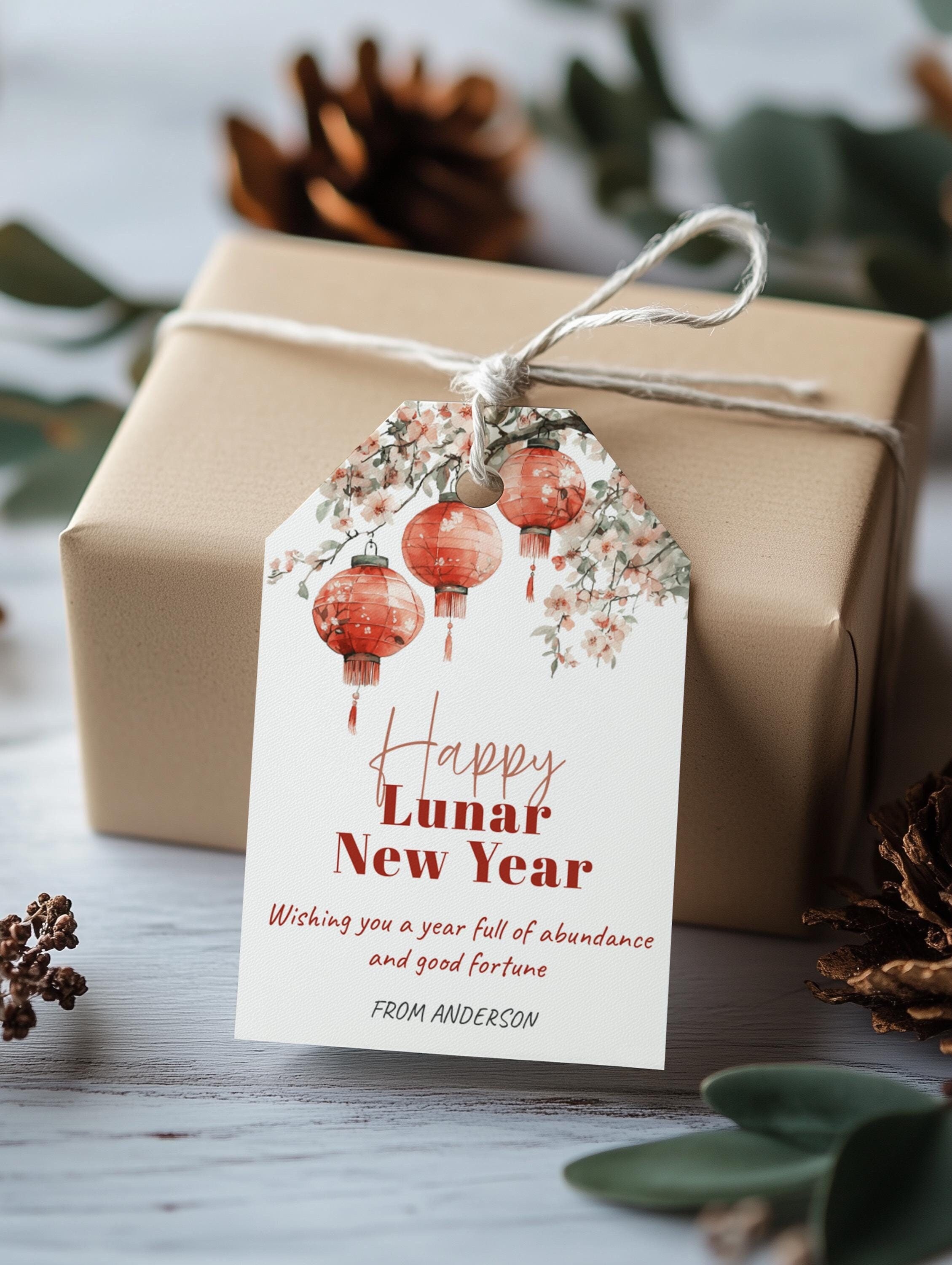 Lunar New Year Gift Tag Printable, Chinese New Year Favor Tag, Red Lamp ...