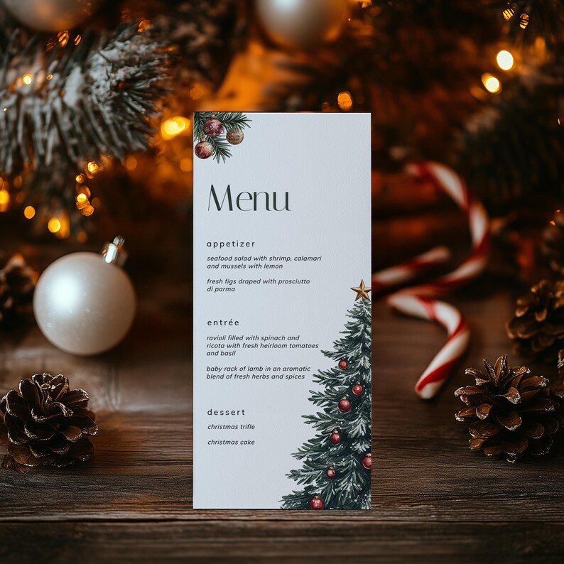 Christmas Menu Template, Printable Christmas Dinner Menu, Holiday ...