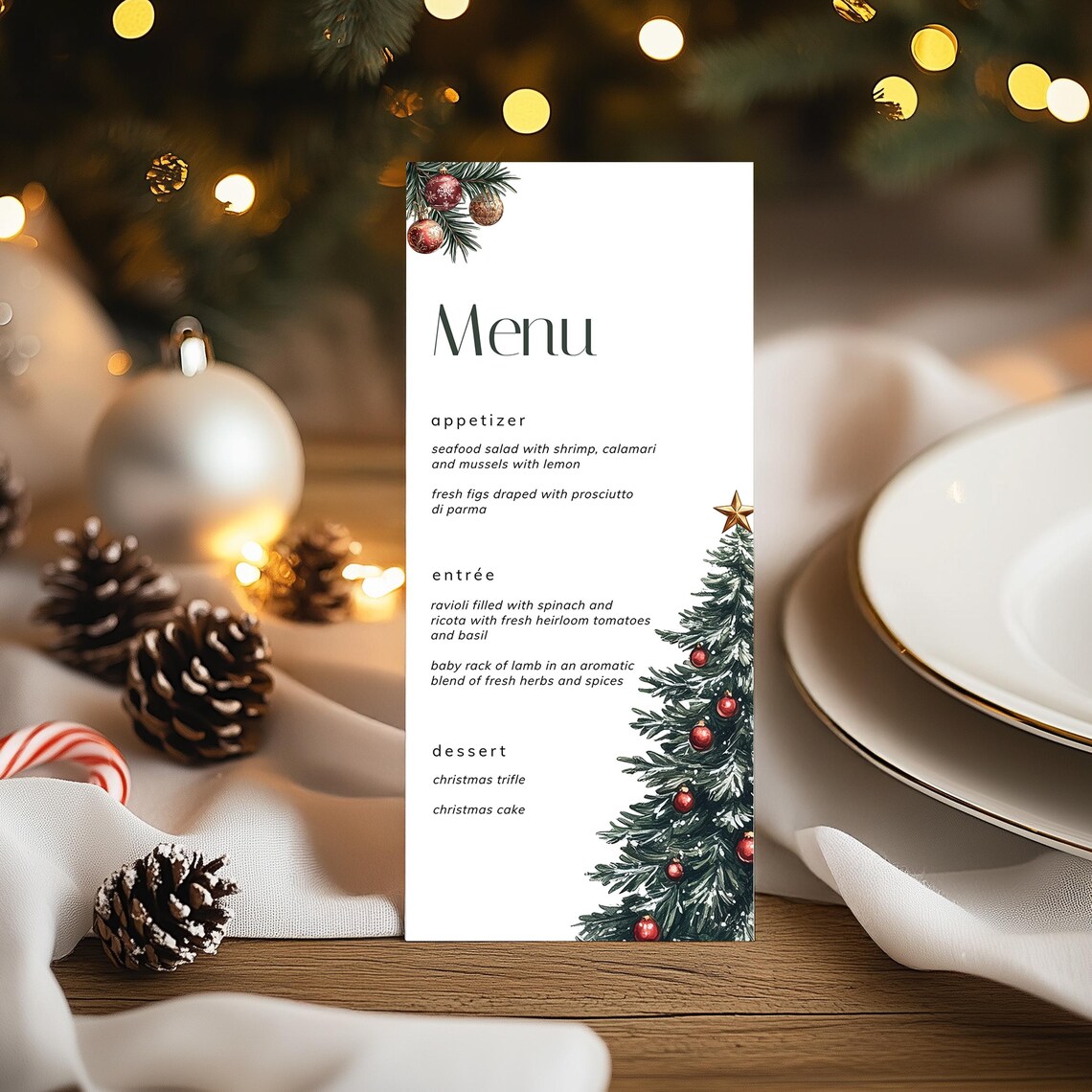 Christmas Menu Template, Printable Christmas Dinner Menu, Holiday ...