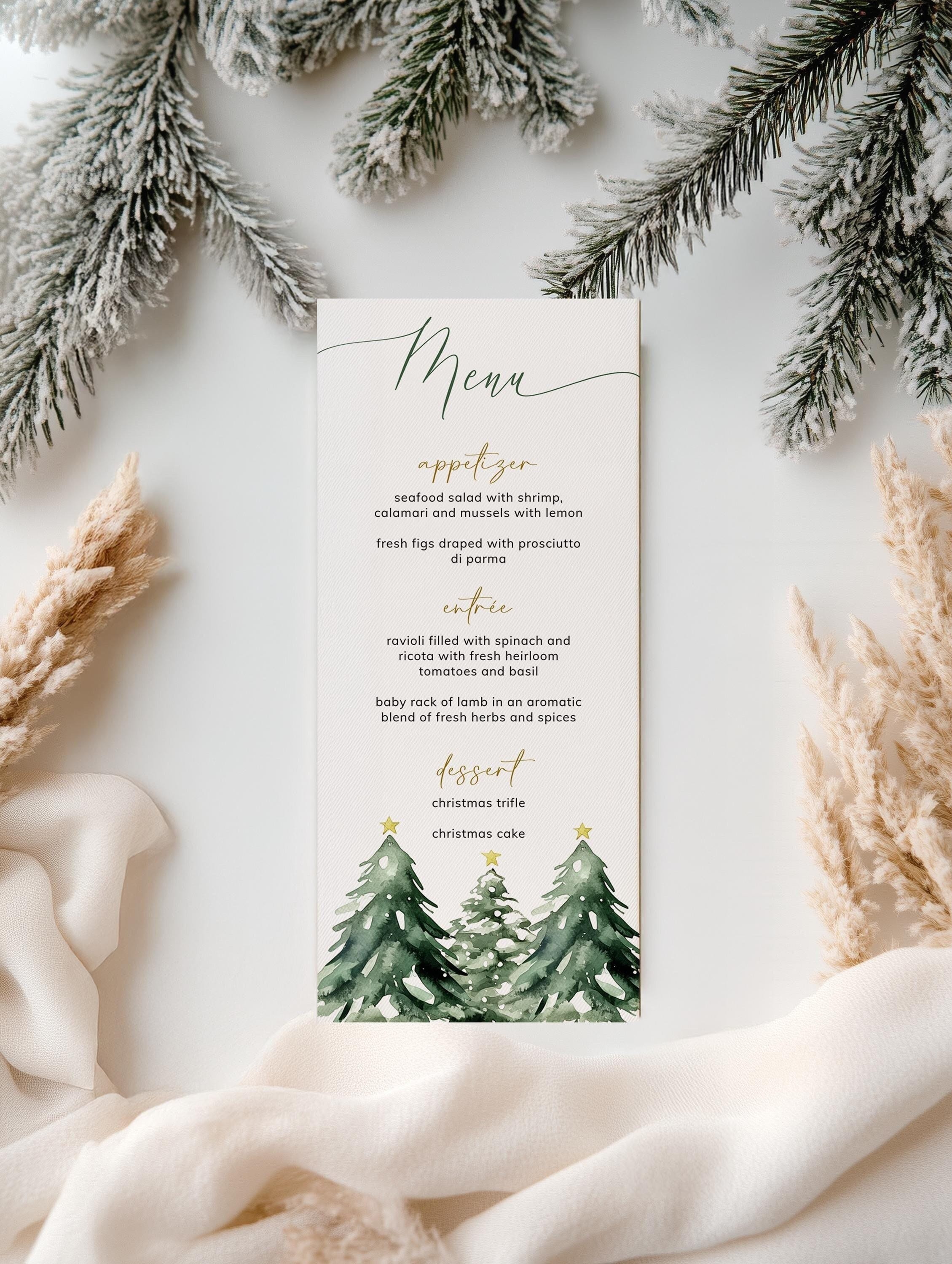 Christmas Menu Template, Printable Christmas Dinner Menu, Holiday ...
