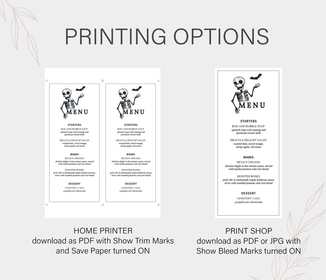 Skeleton Halloween Menu Template, Halloween Dinner Party Menu, Editable ...