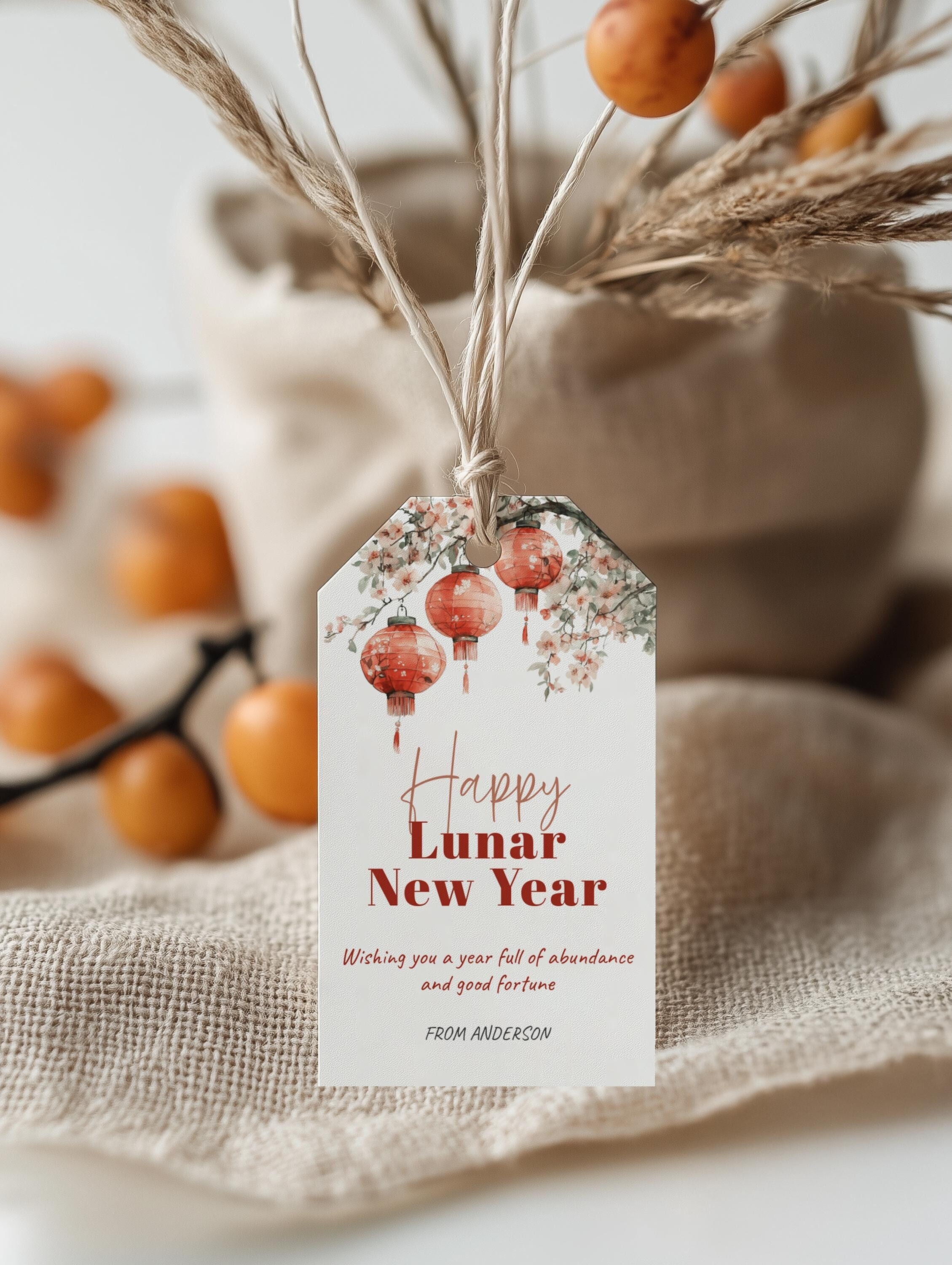 Lunar New Year Gift Tag Printable, Chinese New Year Favor Tag, Red Lamp ...