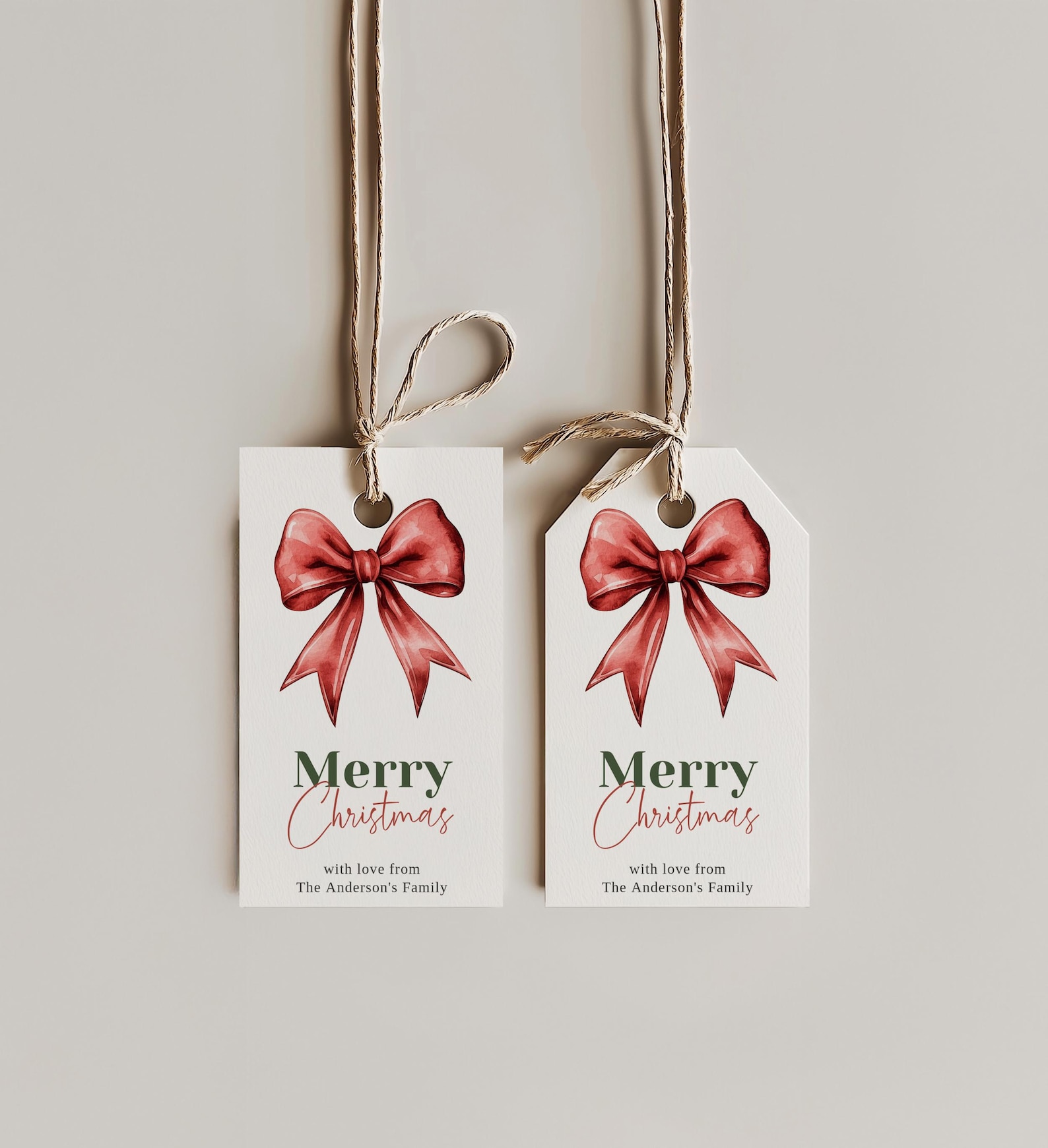 Merry Christmas Gift Tag Printable, Red Bow Christmas Gift Tag Template ...