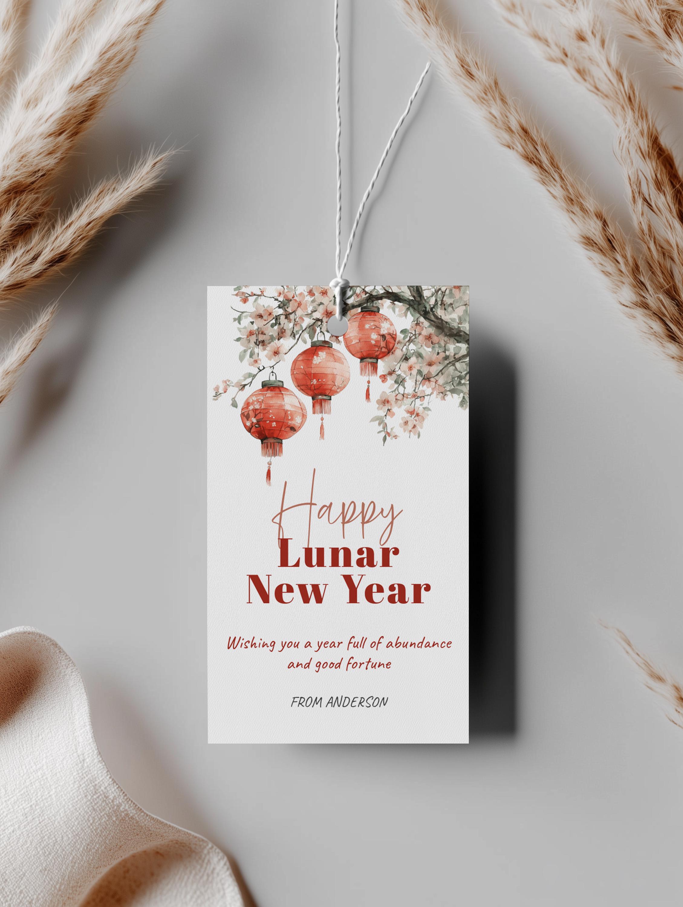 Lunar New Year Gift Tag Printable, Chinese New Year Favor Tag, Red Lamp ...