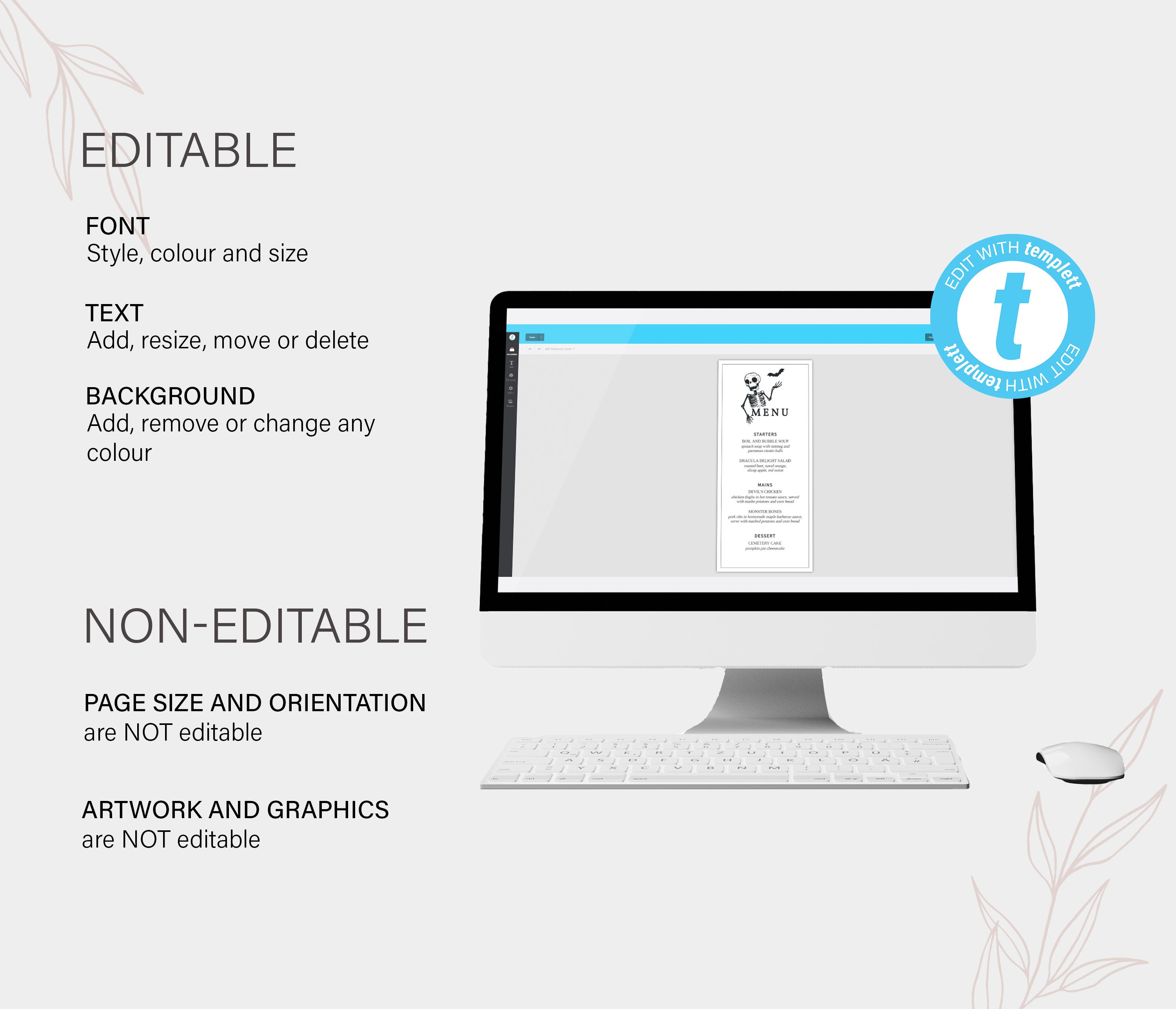 Skeleton Halloween Menu Template, Halloween Dinner Party Menu, Editable ...