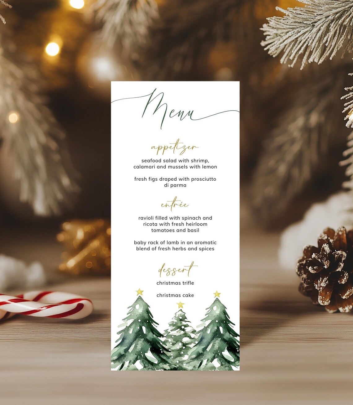 Christmas Menu Template, Printable Christmas Dinner Menu, Holiday ...