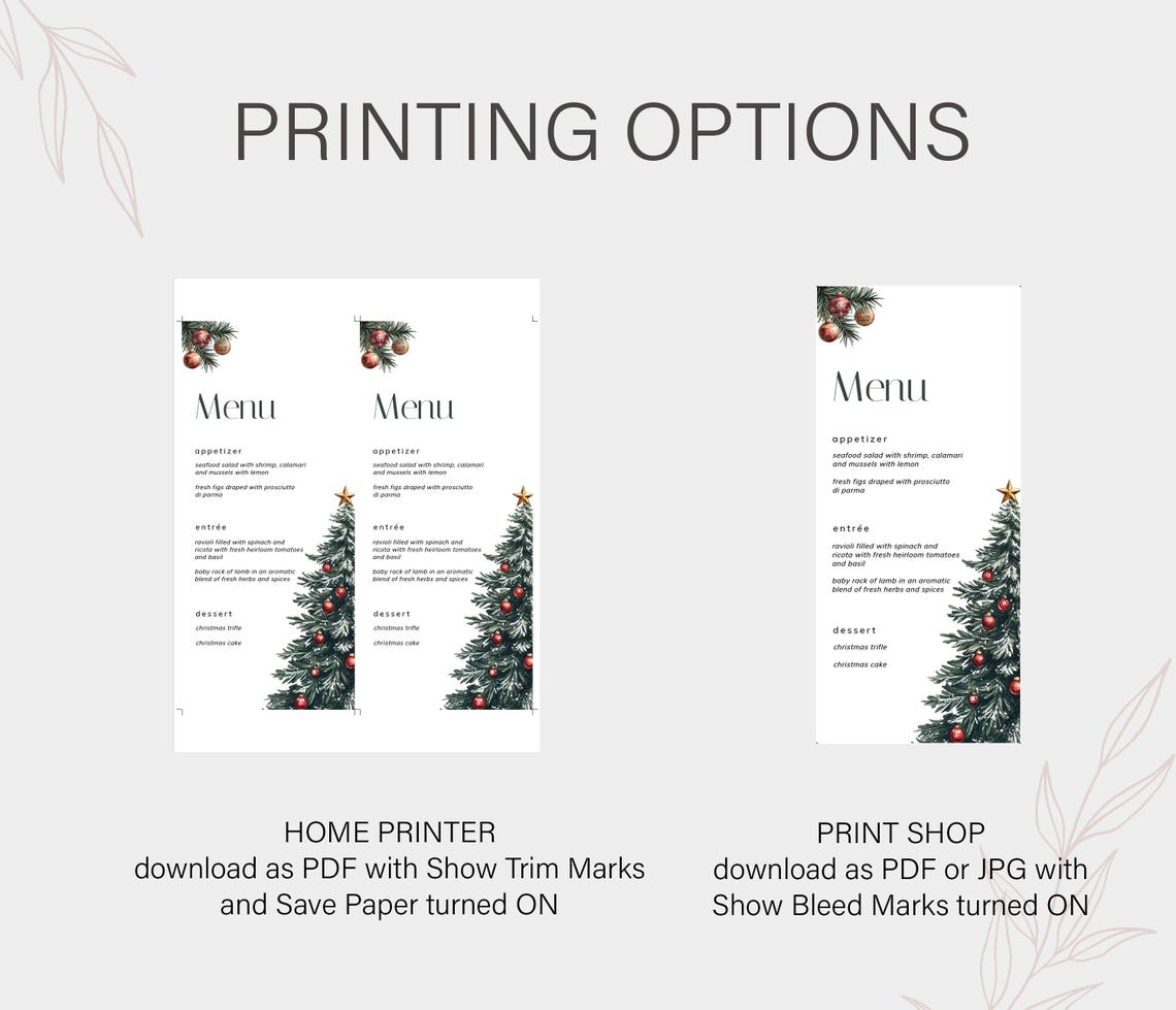 Christmas Menu Template, Printable Christmas Dinner Menu, Holiday ...