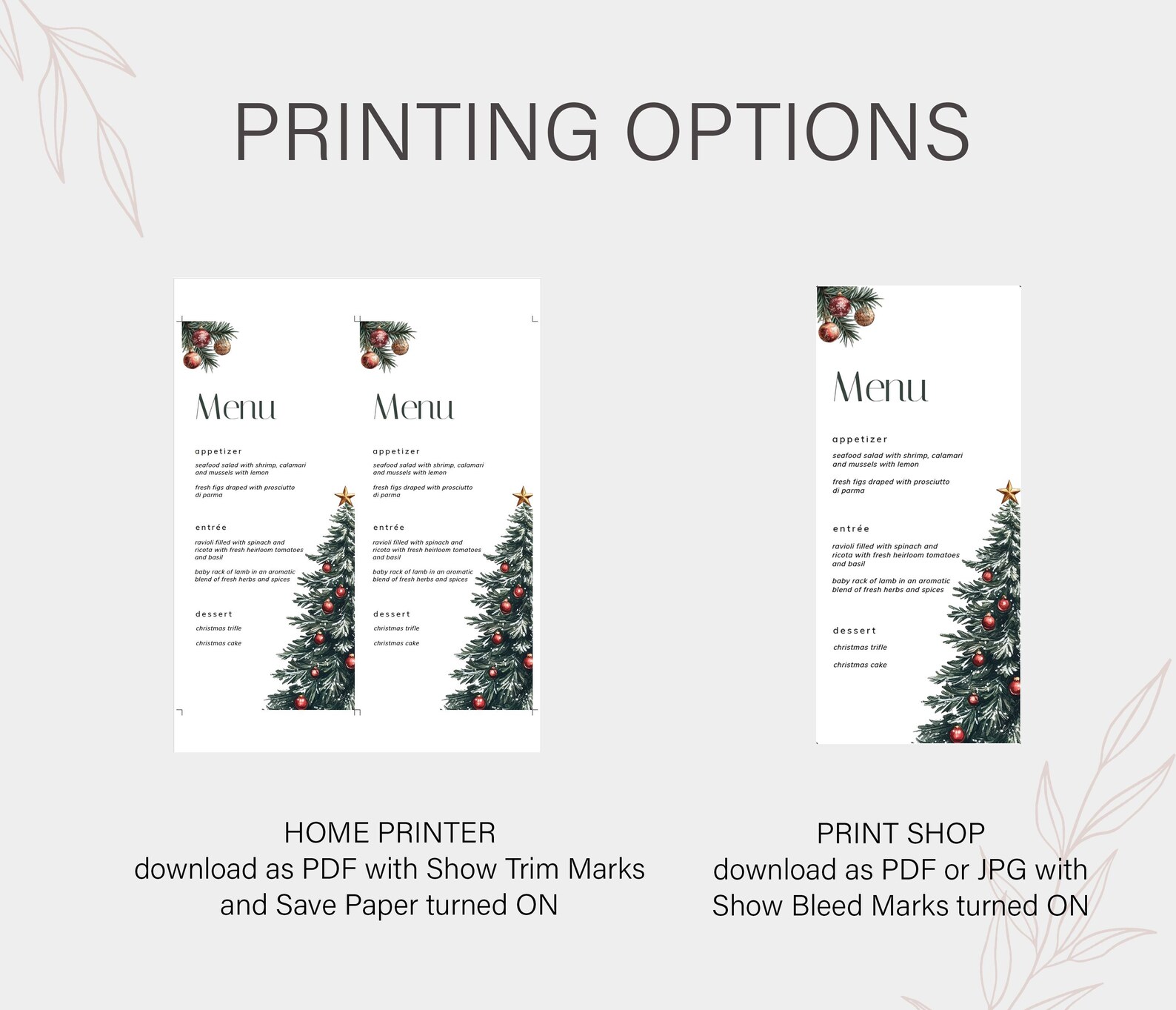Christmas Menu Template, Printable Christmas Dinner Menu, Holiday ...