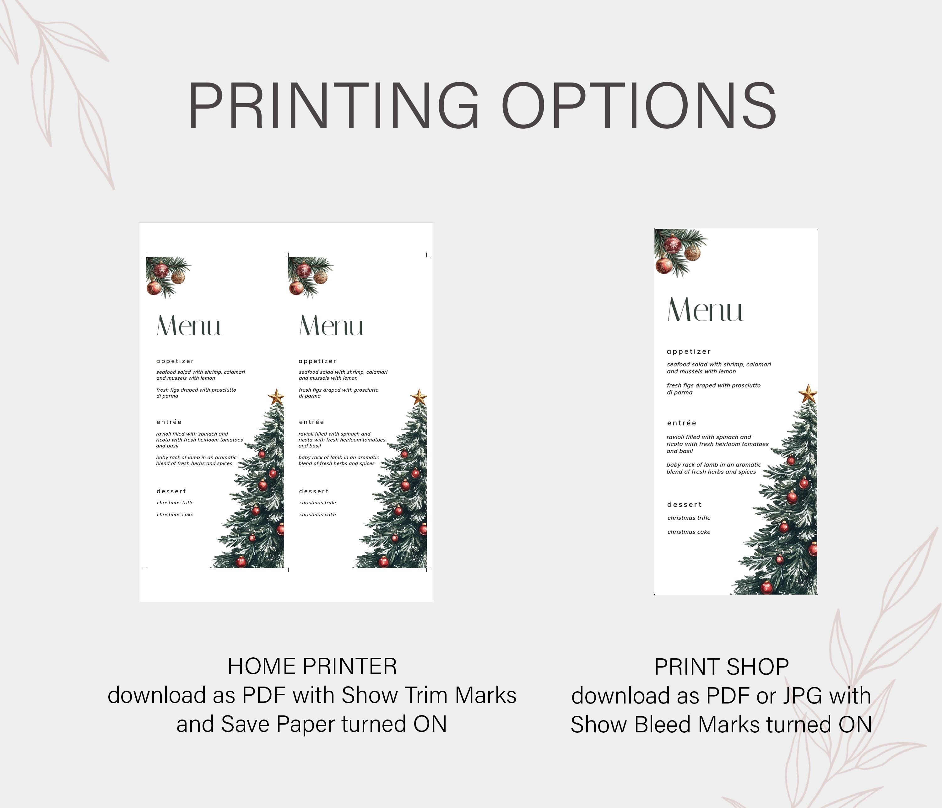 Christmas Menu Template, Printable Christmas Dinner Menu, Holiday ...