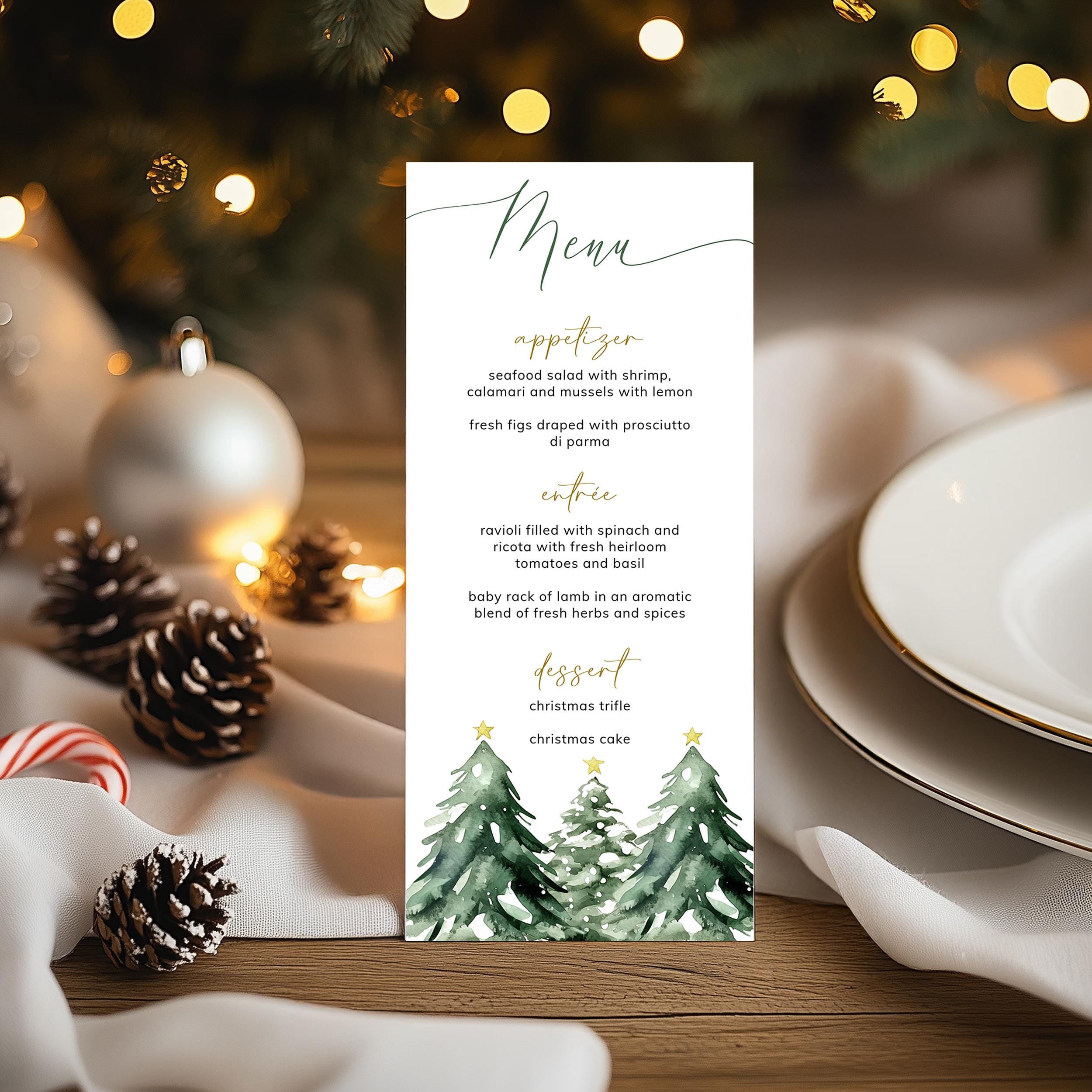 Christmas Menu Template, Printable Christmas Dinner Menu, Holiday ...