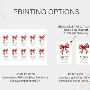 Merry Christmas Gift Tag Printable, Red Bow Christmas Gift Tag Template ...