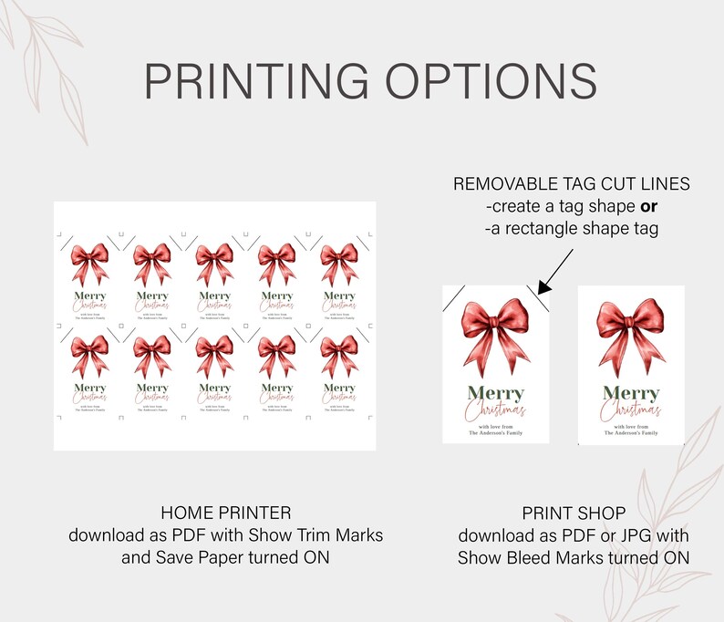 Merry Christmas Gift Tag Printable, Red Bow Christmas Gift Tag Template, Holiday Party Favor Tag ...