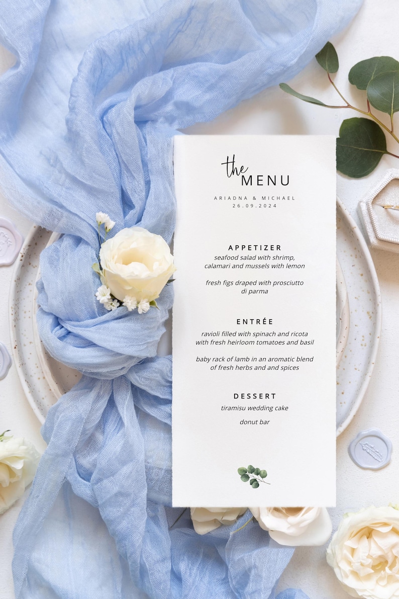 Minimalist Wedding Menu Template, Modern Wedding Menu and Thank You ...