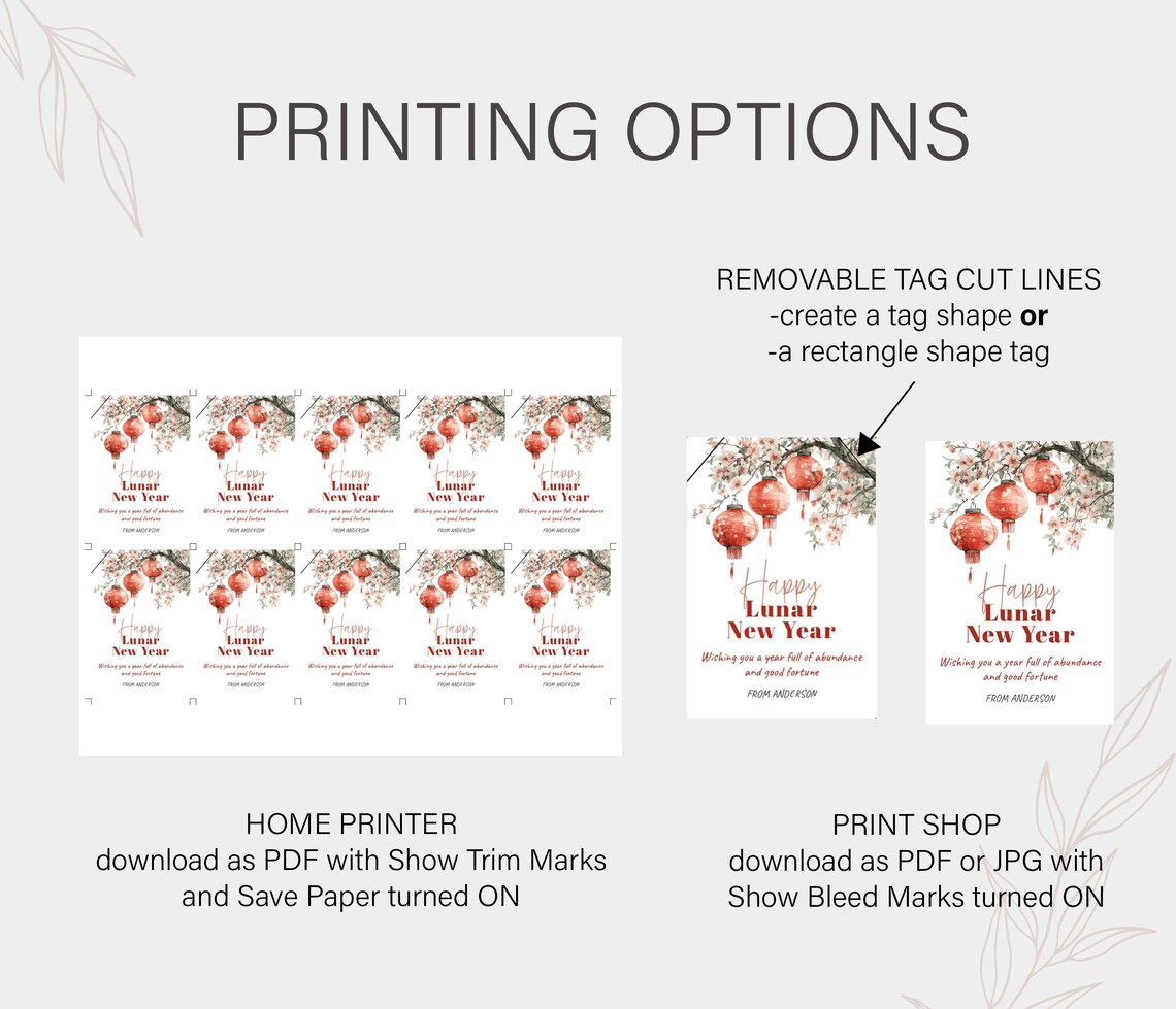 Lunar New Year Gift Tag Printable, Chinese New Year Favor Tag, Red Lamp ...