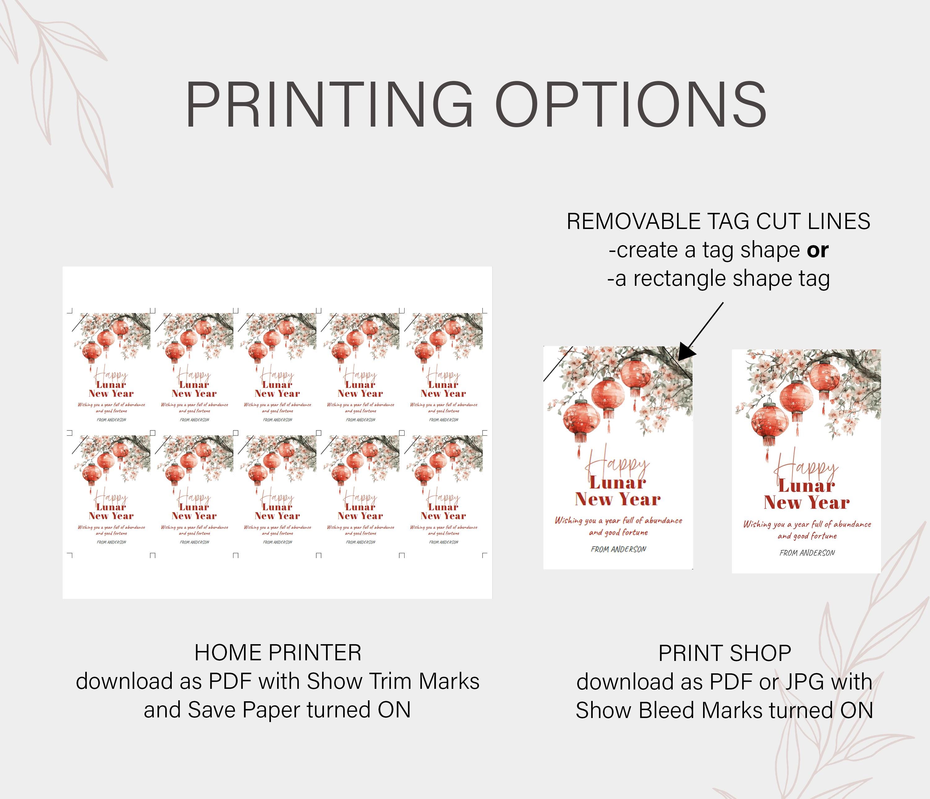 Lunar New Year Gift Tag Printable, Chinese New Year Favor Tag, Red Lamp ...