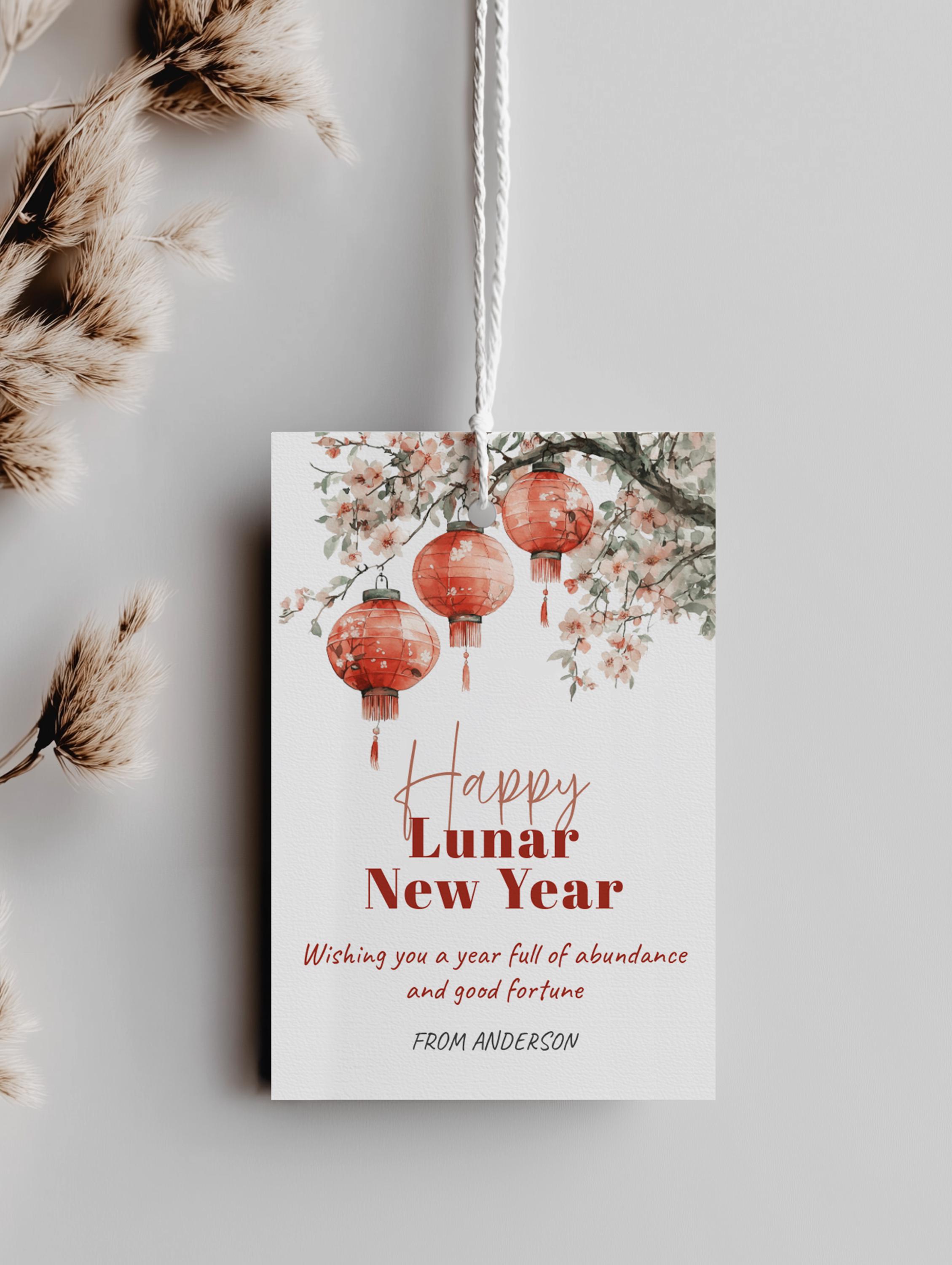Lunar New Year Gift Tag Printable, Chinese New Year Favor Tag, Red Lamp ...