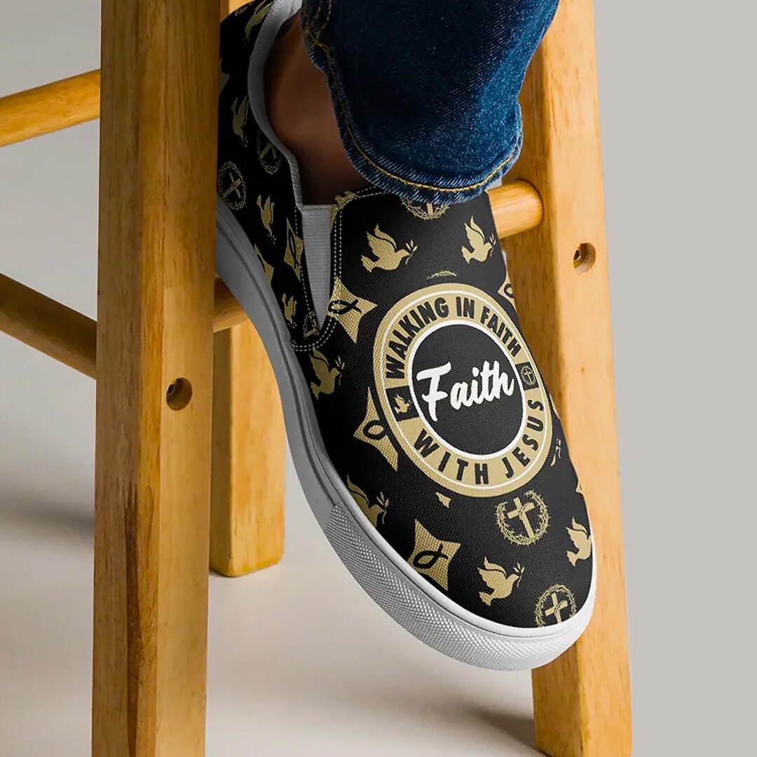 Walking in Faith With Jesus Mens Slip Ons Christian Mens Slip Ons Jesus ...