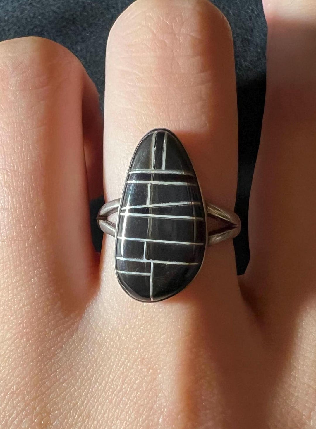 Vintage Zuni Sterling Silver Jet Ring || Geometric Design || Modern ...