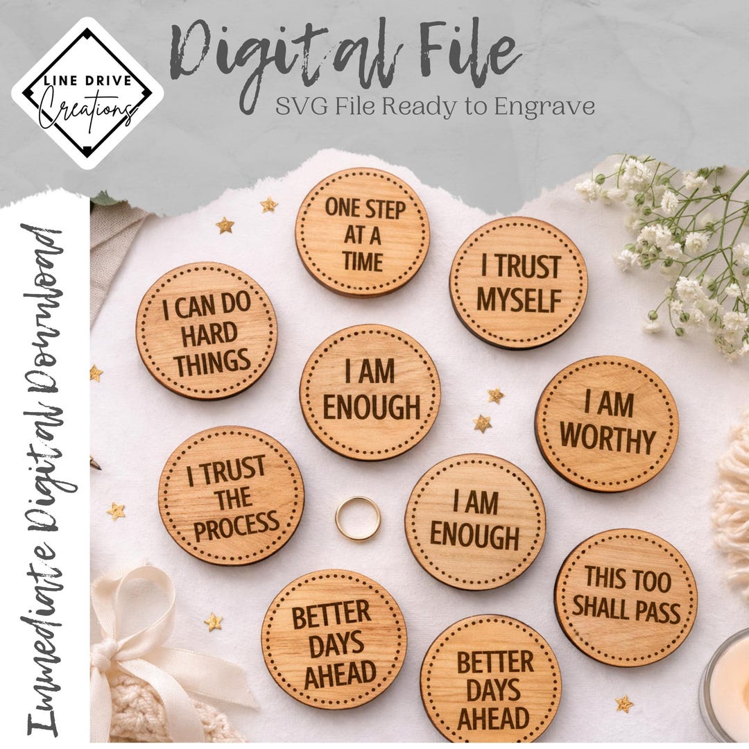 50 Affirmation Coins SVG Bundle | Laser Engraving Files (digital ...