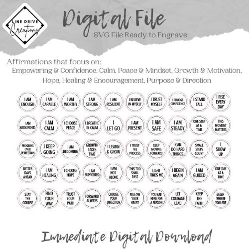 50 Affirmation Coins SVG Bundle | Laser Engraving Files (digital ...