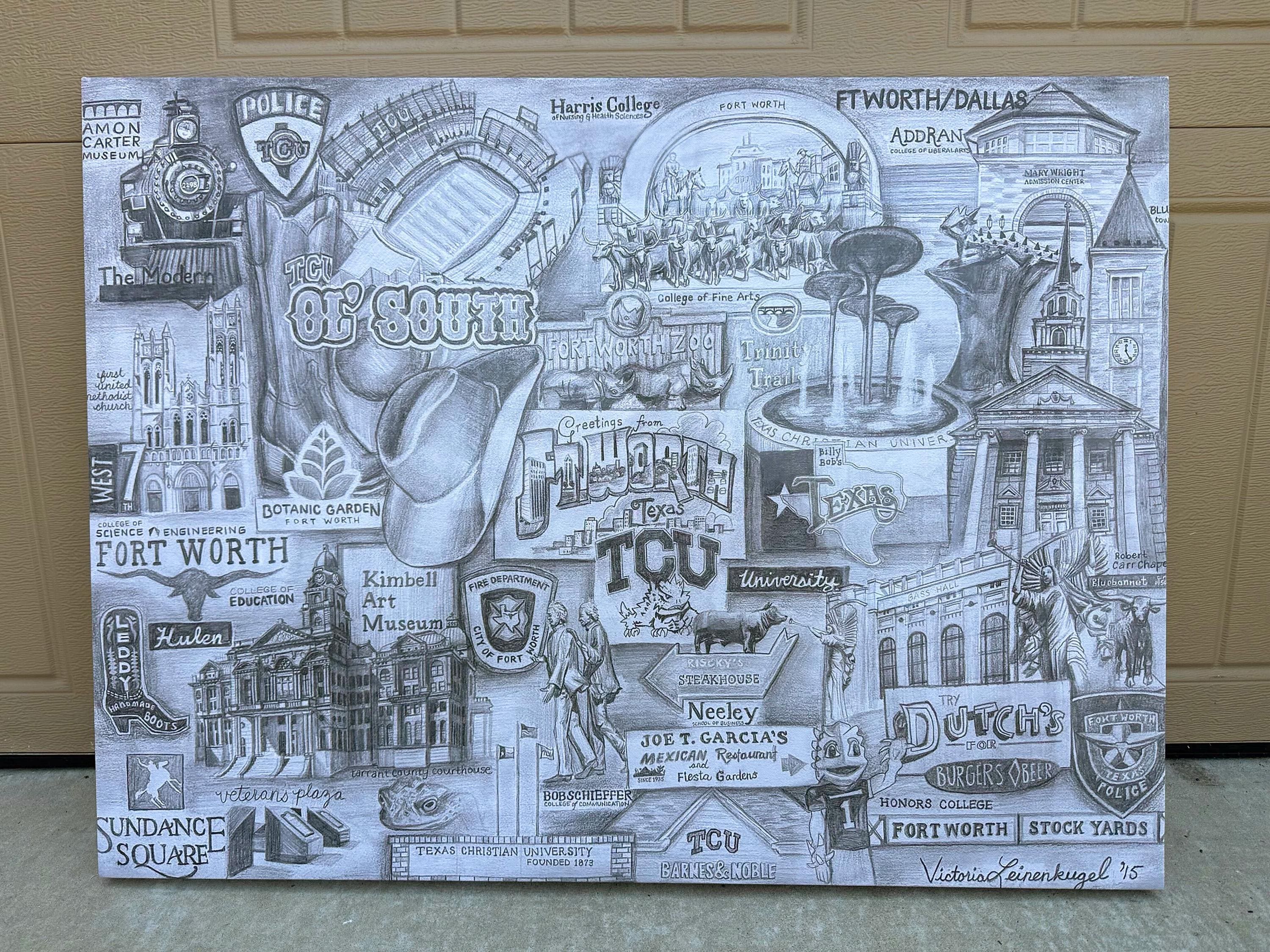 TCU & Fort Worth Art Print: Texas Hand-drawn Collage Canvas - Etsy