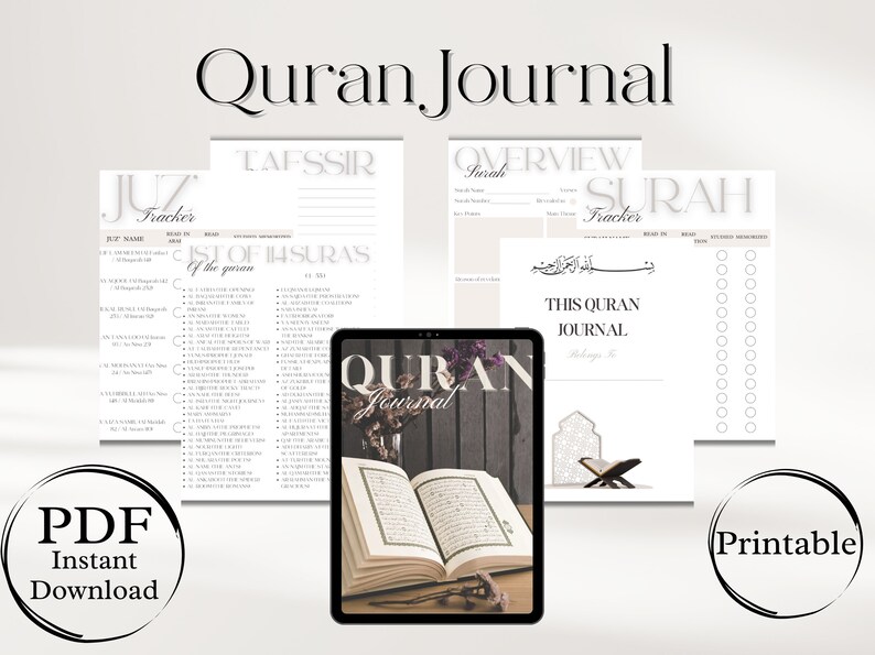 Digital Quran Tracker, Quran Journal, Muslim Digital Planner, Surah ...