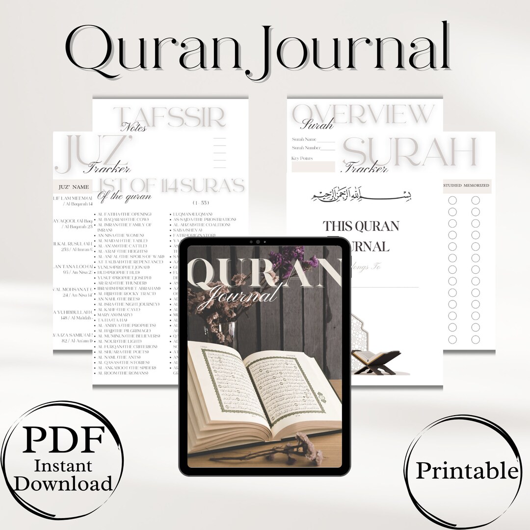 Digital Quran Tracker, Quran Journal, Muslim Digital Planner, Surah ...