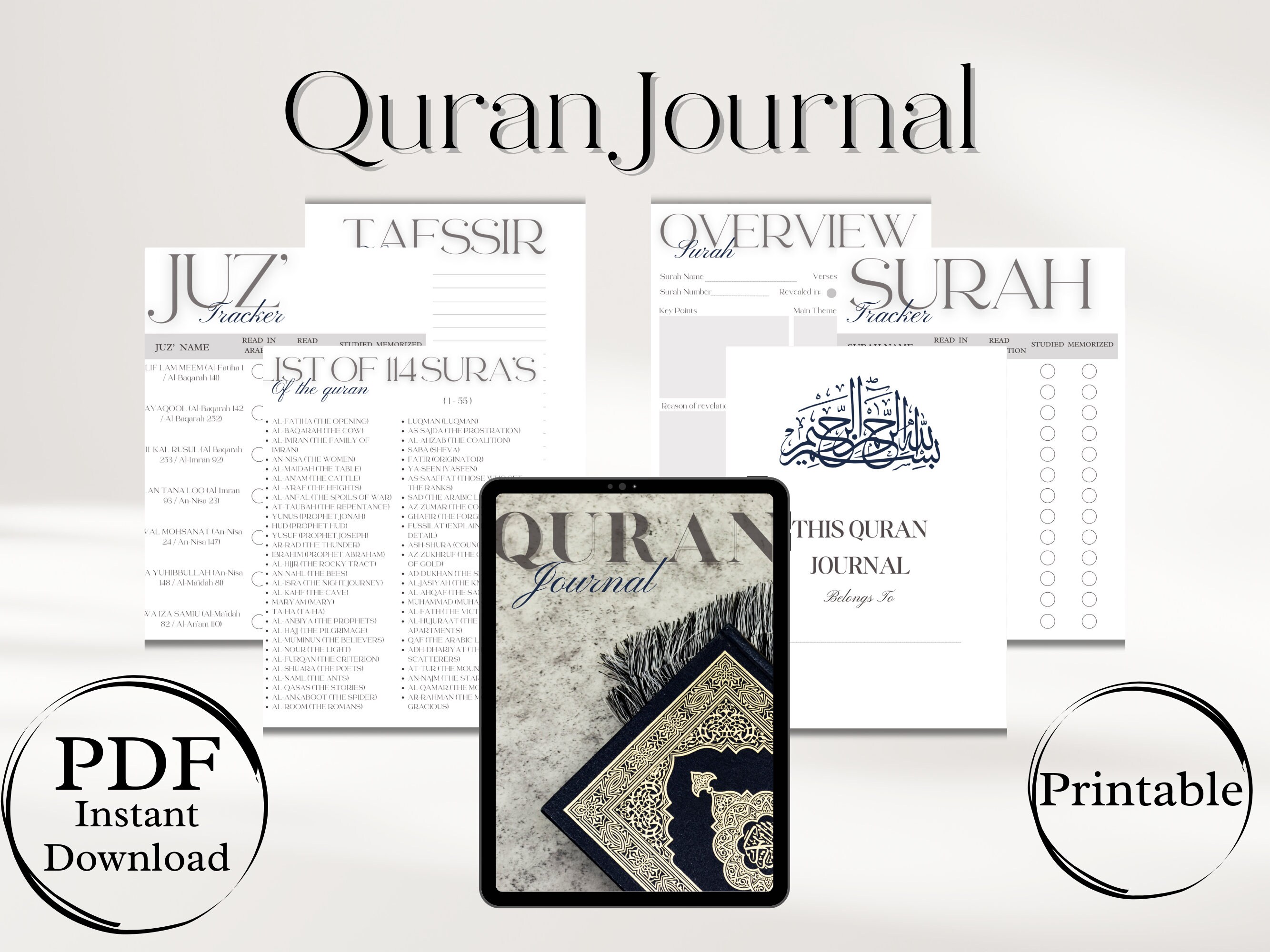 Digital Quran Tracker, Quran Journal, Muslim Digital Planner, Surah ...