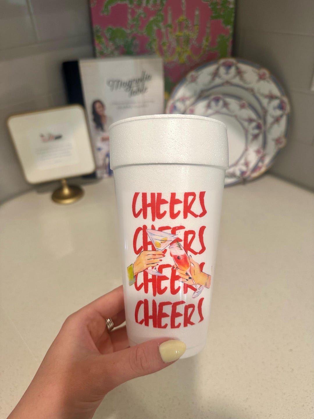 Cheers Styrofoam Cups – Holiday Party Cups, Red Cocktail Cups ...